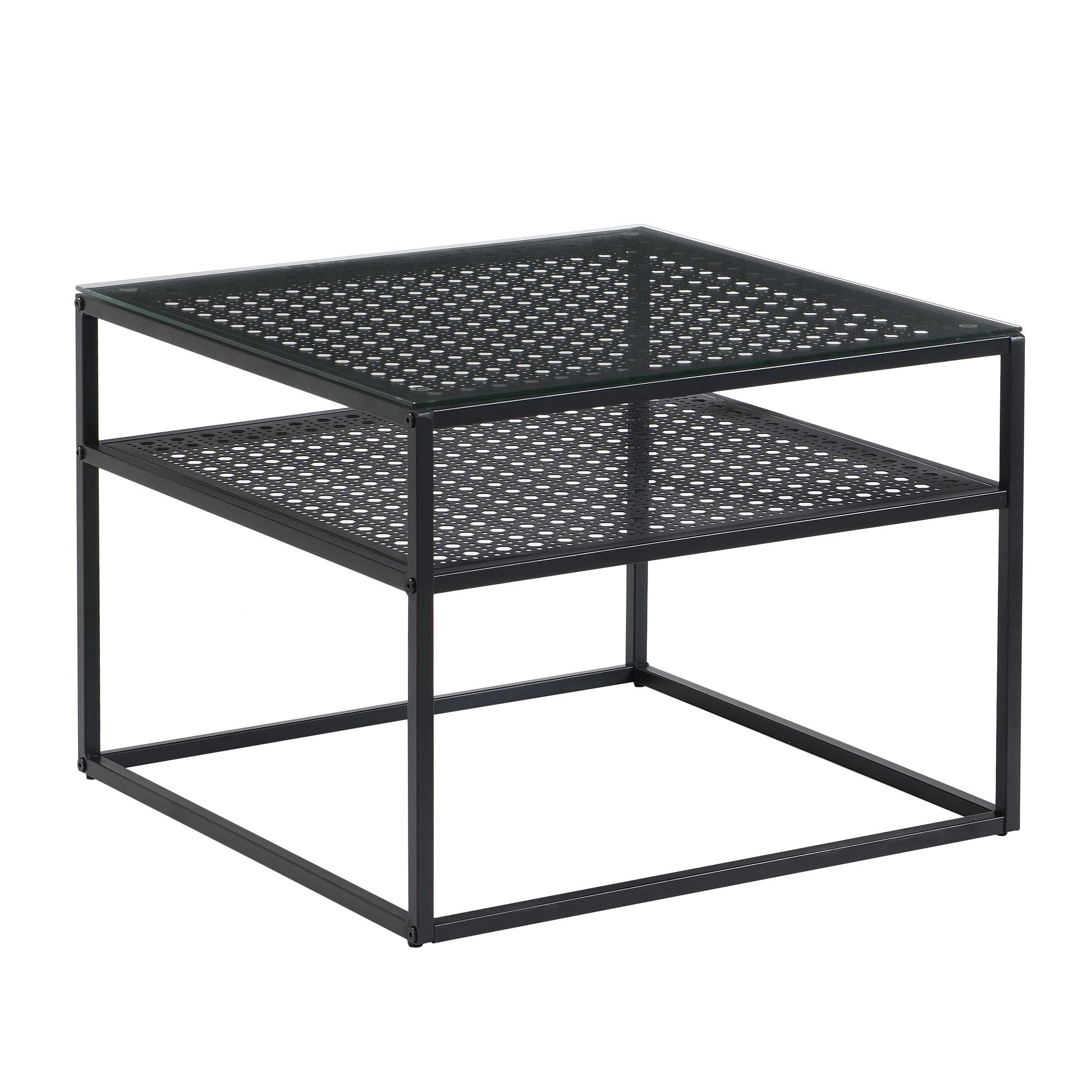 Sofabord i glas og metal, sort, 60x60x45 cm; moderne firkantet stuebor ...