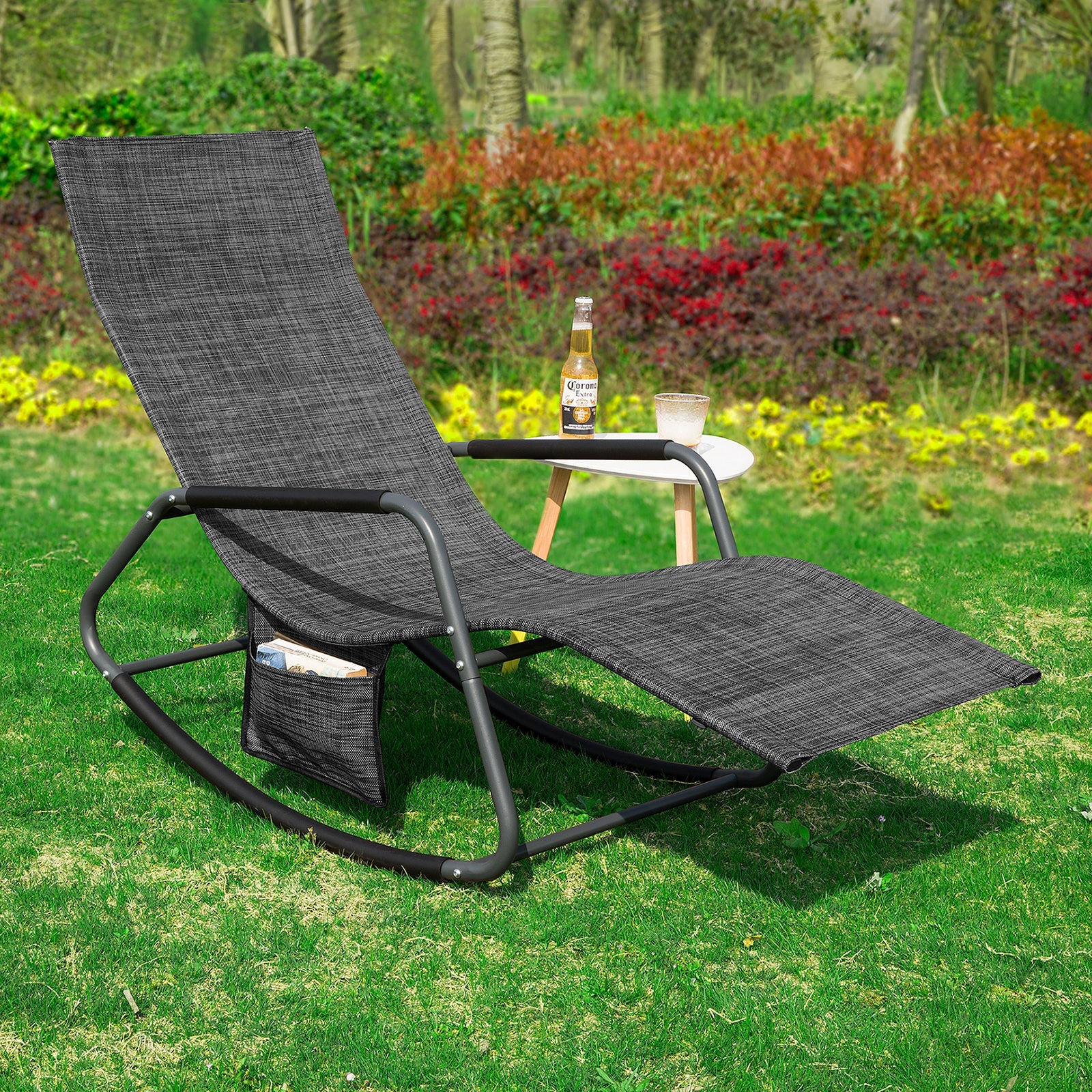 Liggestol / gyngestol til haven, B57 x D145 x H84 cm, sort – Lammeuld.dk