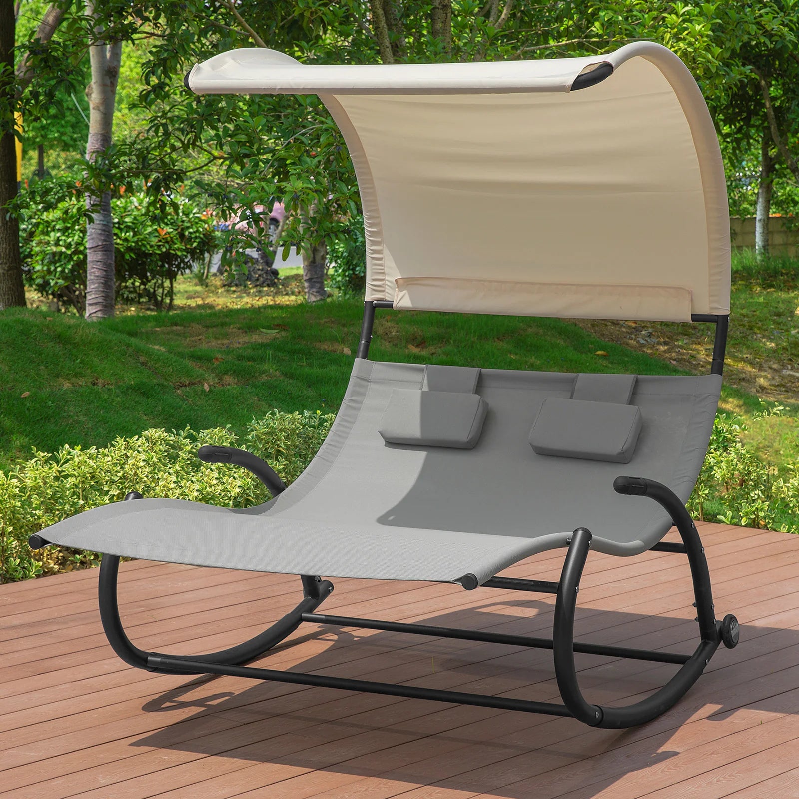 Liggestol til 2 personer, ergonomisk, indbygget parasol, B140 x D184 x ...