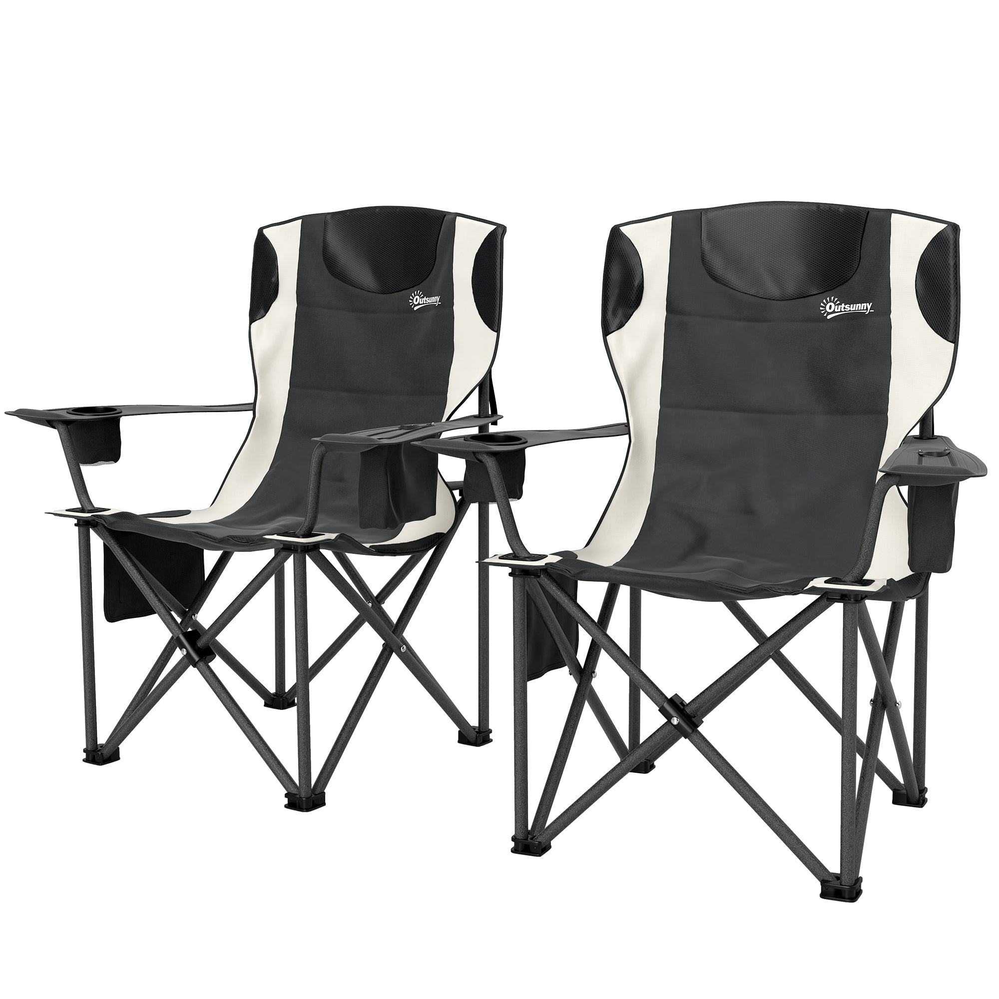 Sæt med 2 foldbare campingstole med armlæn, kopholder, nakkestøtte og ...