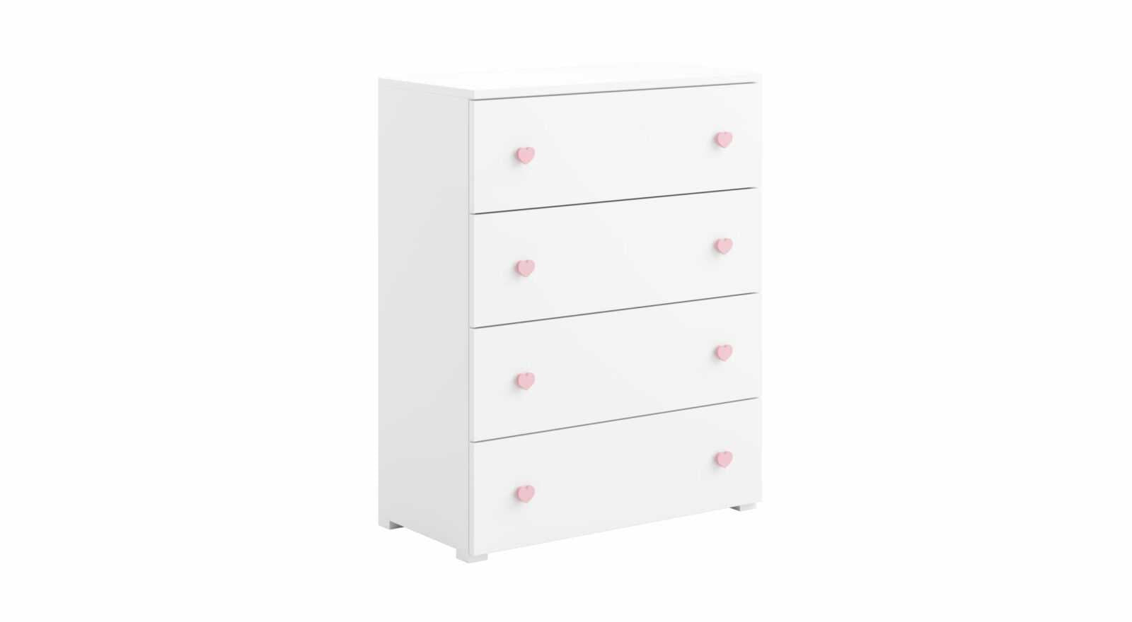 Emily hvid kommode - greb i pink, H102 cm, B80 cm, D40 cm – Lammeuld.dk