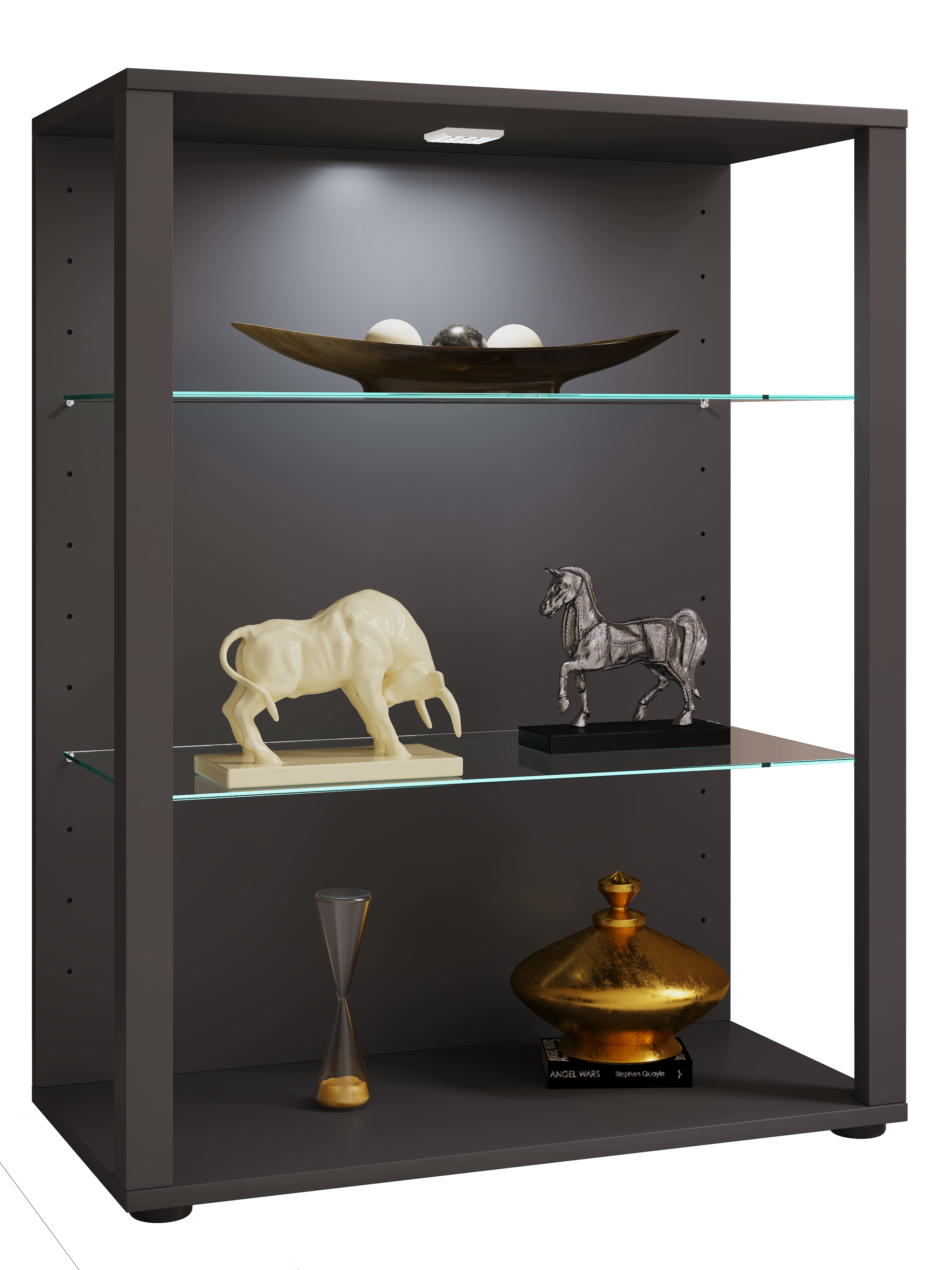 Vitrineskab, H. 90 x B. 70 x D. 35 cm, antracit – Lammeuld.dk