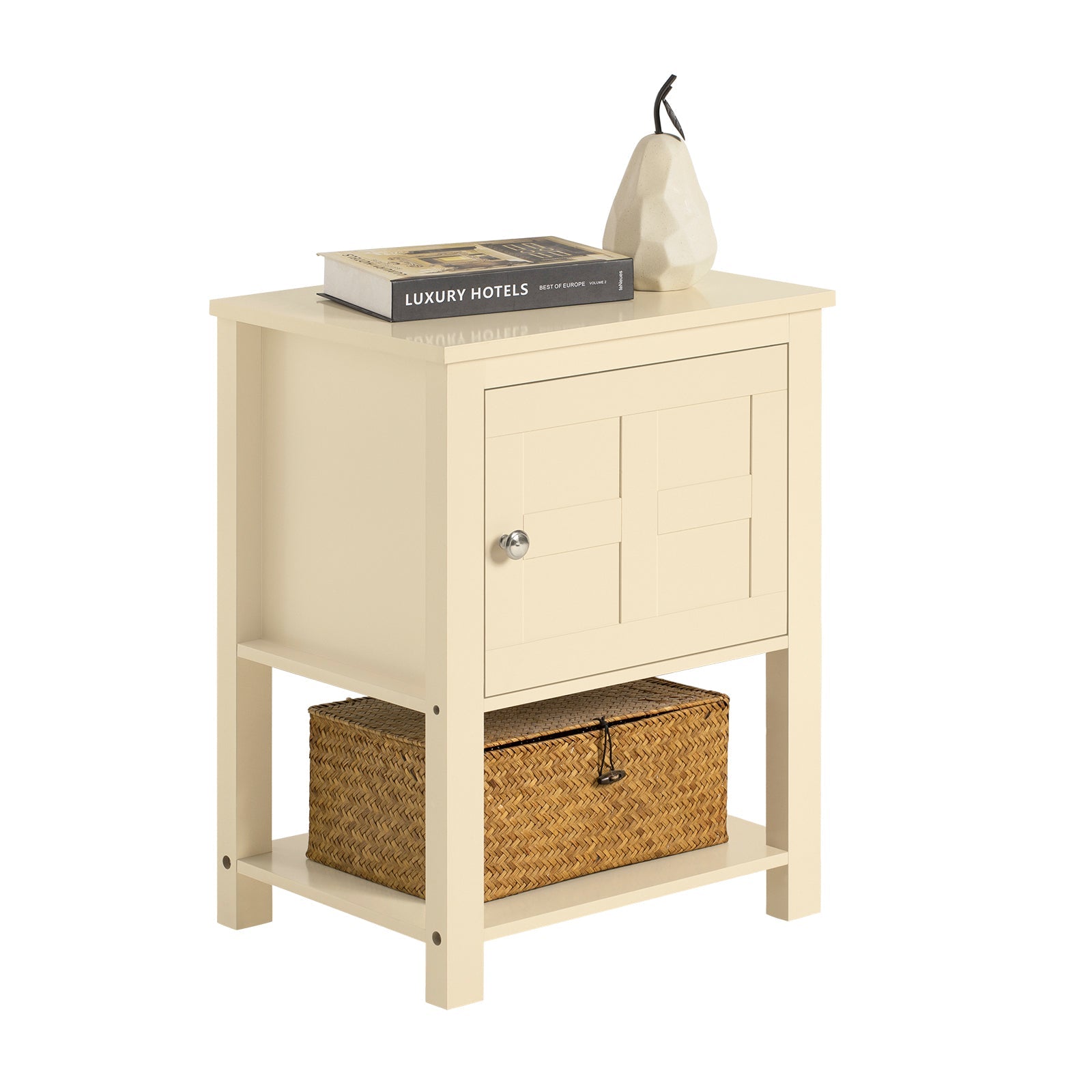 Sengebord med skab, MDF-træ, 45x35x60 cm, beige - Lammeuld.dk